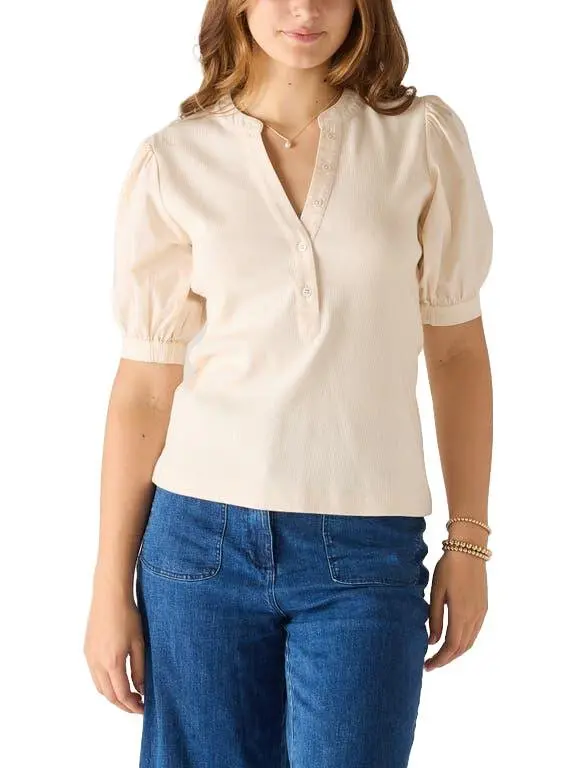 VOYAGEUR BY MERSEA Earhart Ribbed Henley Top - Meringue