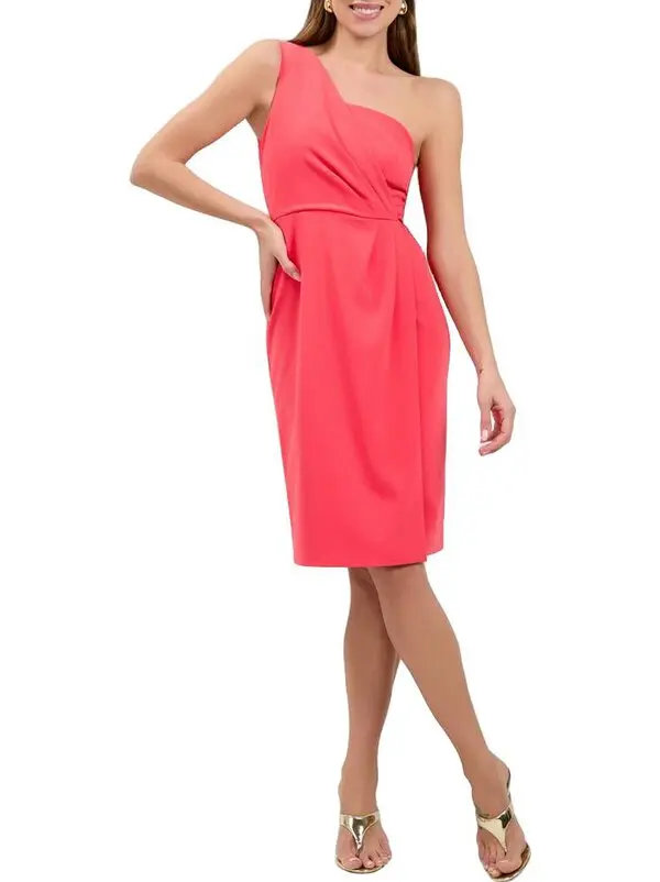 Trina Turk Carlotta Asymmetrical Drape Midi Dress - Corso Coral