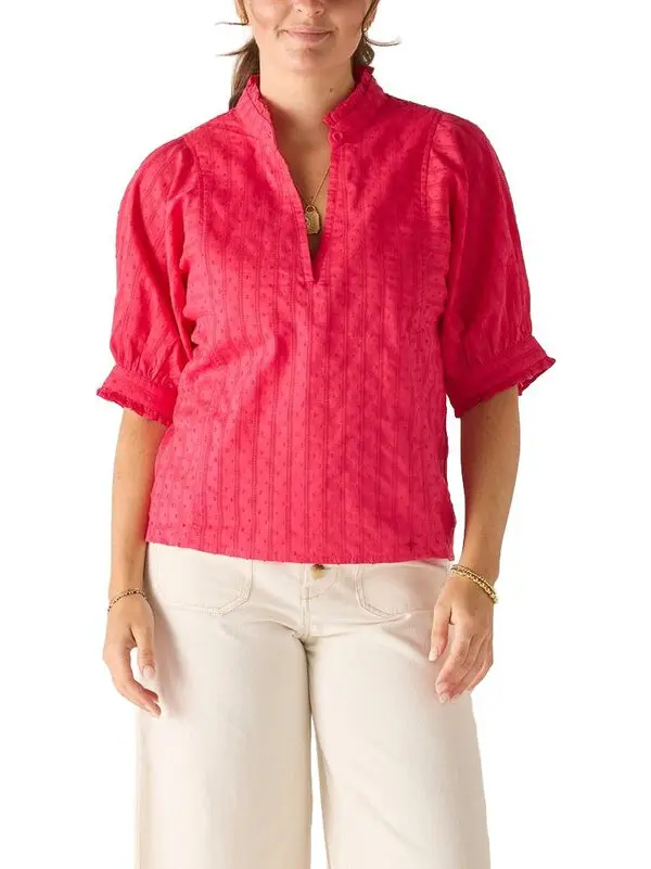 VOYAGEUR BY MERSEA V-neck Top With Puff Sleeves - Grenadine