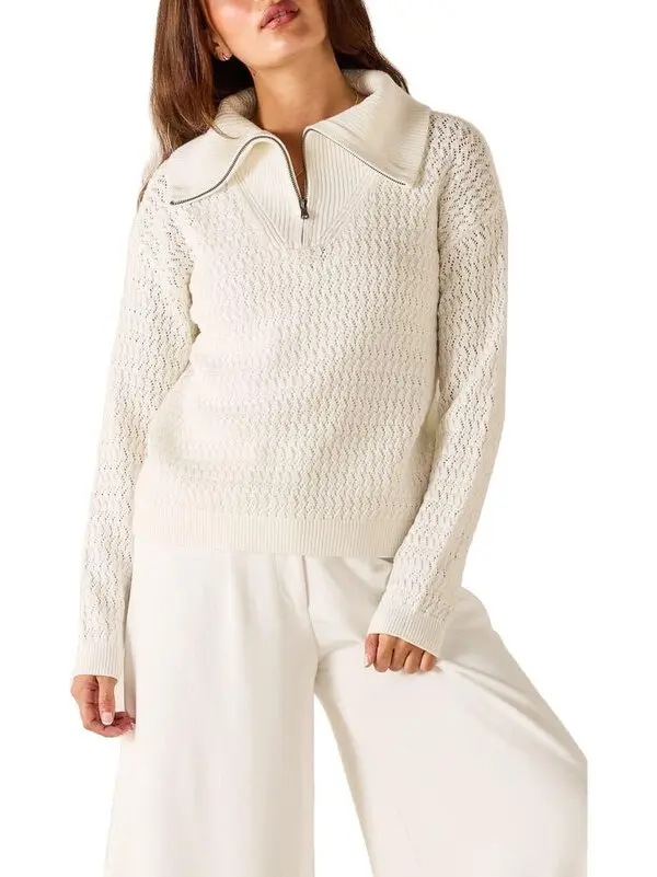 VOYAGEUR BY MERSEA Simone Quarter Zip Sweater - White