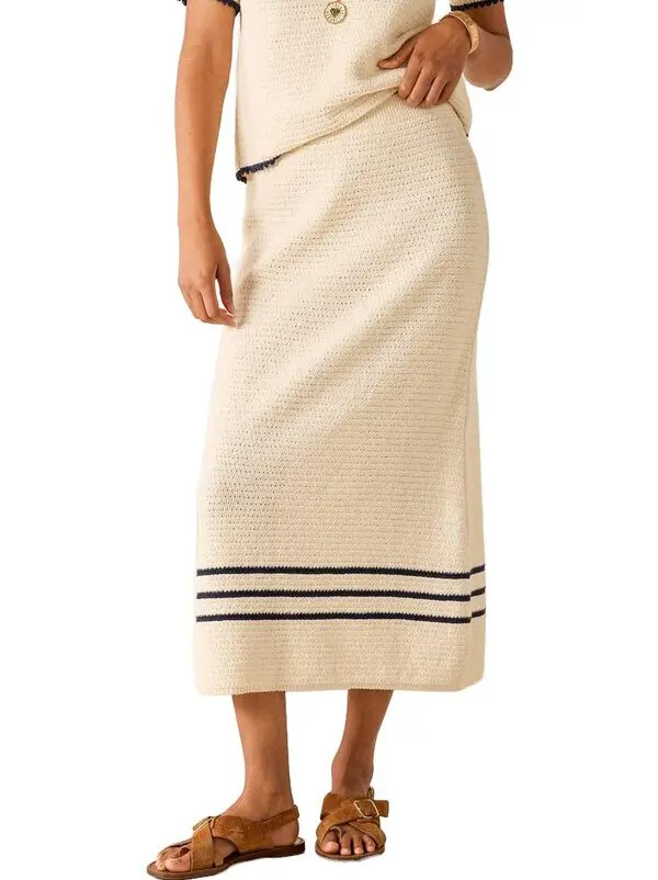 VOYAGEUR BY MERSEA Paley Crochet Midi Skirt - Ecru/navy