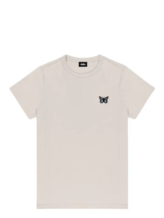 DALIX Classic Cotton Tee With Butterfly Design - Bone