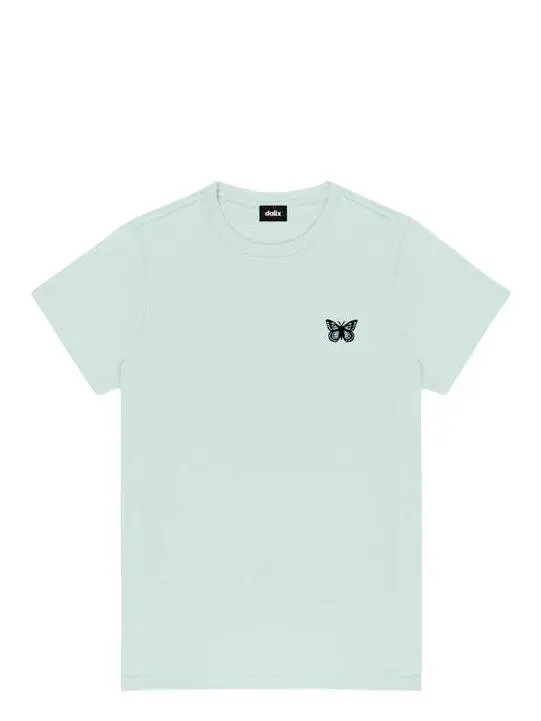 DALIX Classic Cotton Tee With Butterfly Design - Seafoam