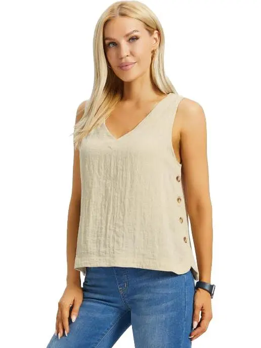 Betabrand Drift Button Sleeveless Top - Stone