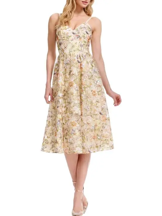 Dress The Population Maren Floral Sequin Fit & Flare Cocktail Dress - Ivory Multi