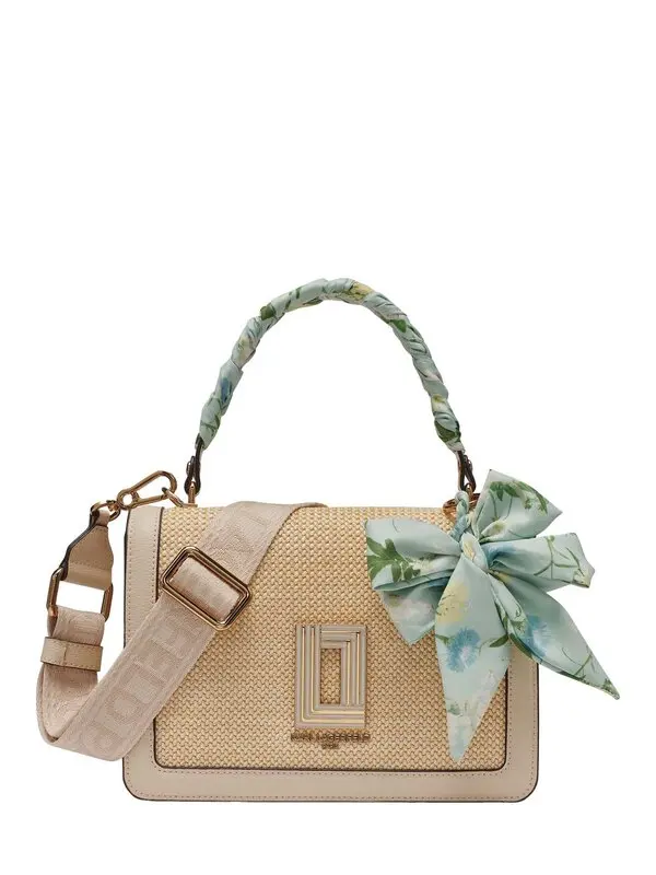 Karl Lagerfeld Paris Satchel With Raffia Detail And Scarf - Neutral