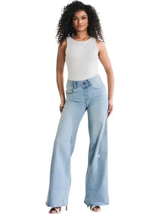 Betabrand Boyfriend Wide-leg Stretch Denim Jeans - Coastal Wash