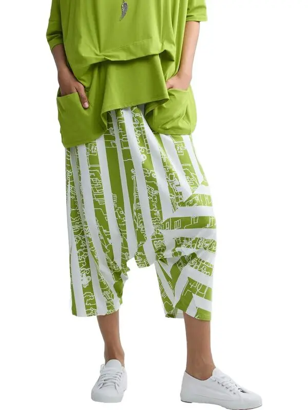 LUUKAA Striped Jersey Harem Pants - Lime
