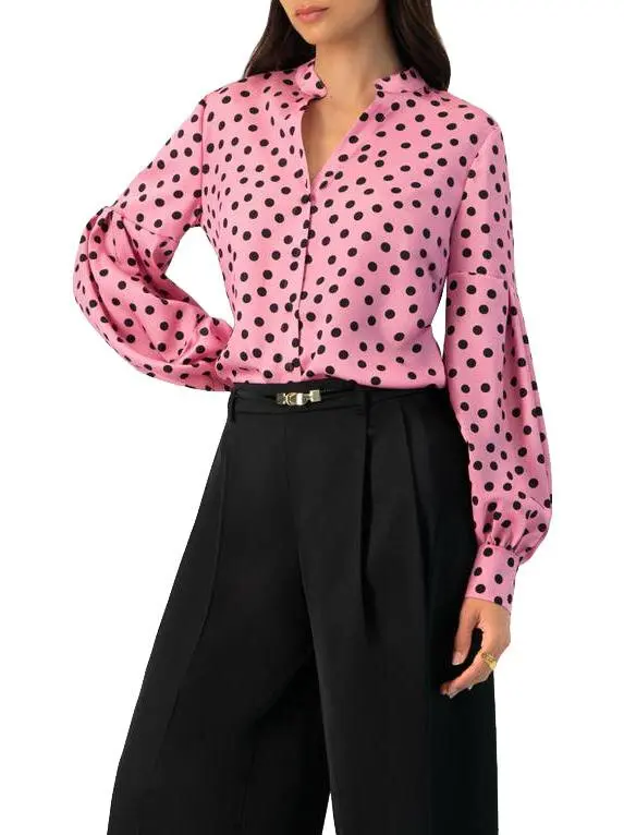 IVONNE Polka Dot Long Sleeve Blouse - Pink