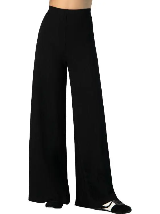 IVONNE Ribbed Wide-leg Culotte Pants - Black