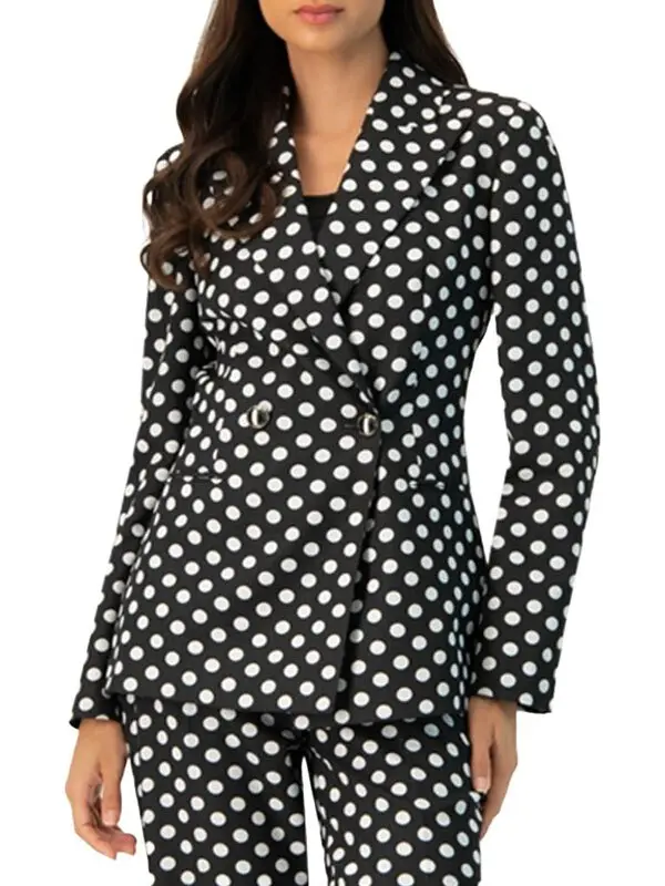 IVONNE Double-breasted Polka Dot Blazer - Black