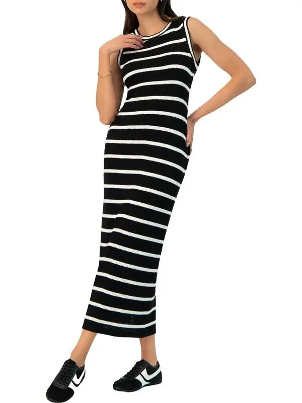 IVONNE Striped Knit Maxi Dress - Black
