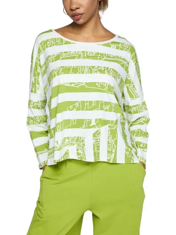 LUUKAA Astraea Striped Cotton Jersey Blouse - Lime