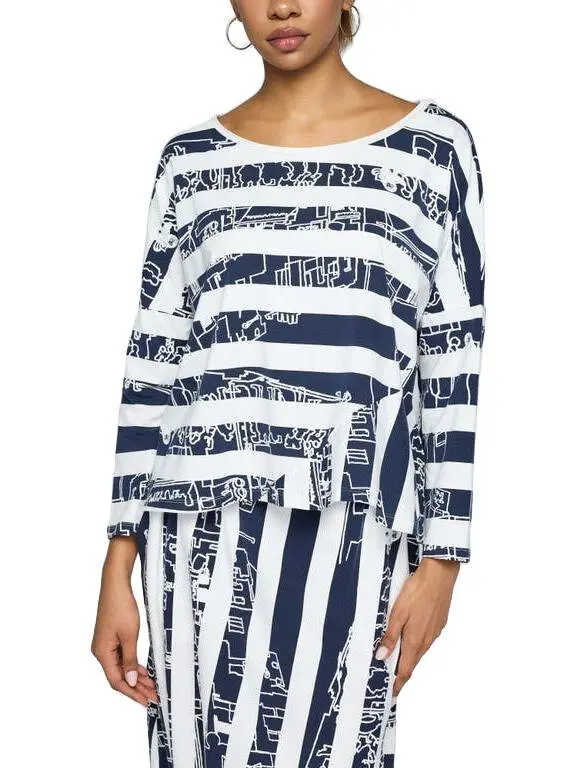 LUUKAA Astraea Striped Cotton Jersey Blouse - Navy