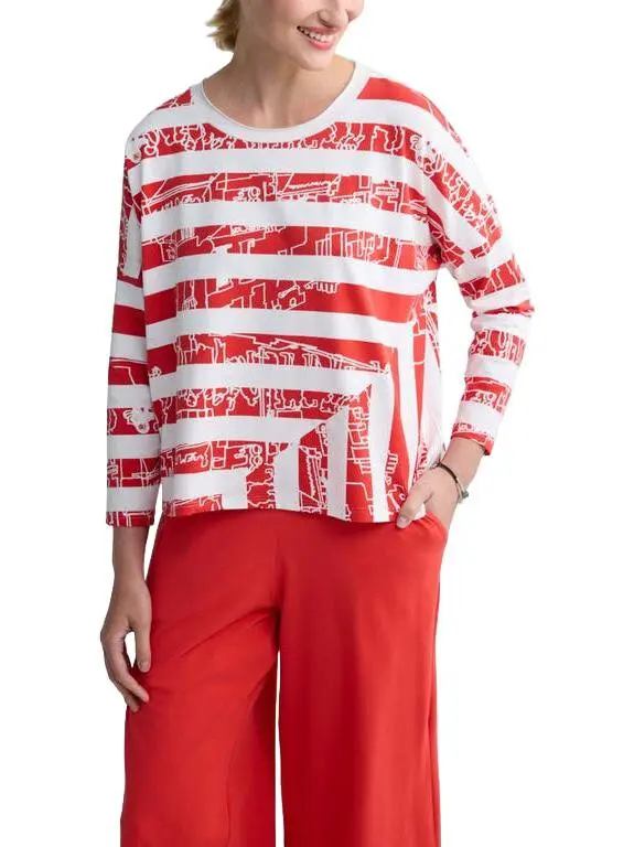 LUUKAA Astraea Striped Cotton Jersey Blouse - Vermillion