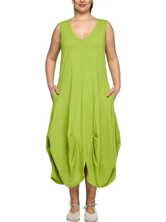 LUUKAA Calista Voluminous Jersey Midi Dress - Lime