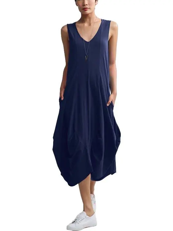 LUUKAA Calista Voluminous Jersey Midi Dress - Navy