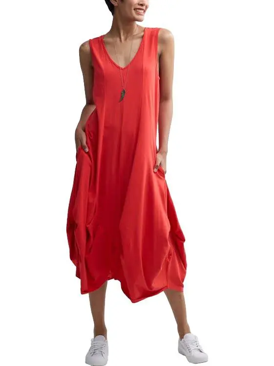 LUUKAA Calista Voluminous Jersey Midi Dress - Vermillion