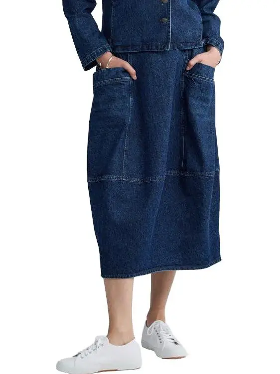 LUUKAA Balloon Denim Midi Skirt - Indigo Denim