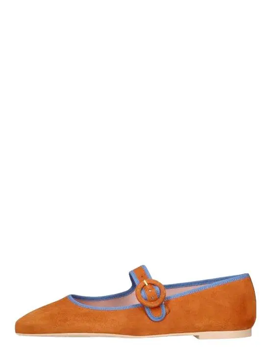 Pretty Ballerinas Square Toe Suede Mary Jane Flats - Beige