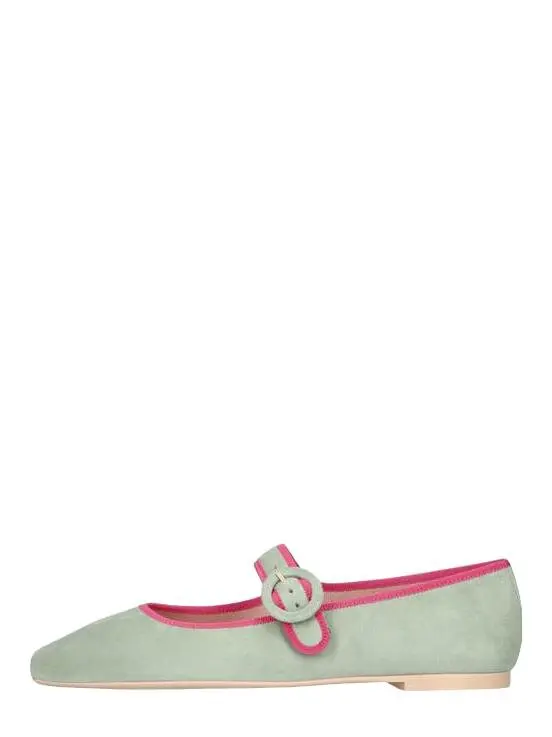 Pretty Ballerinas Square Toe Suede Mary Jane Flats - Green