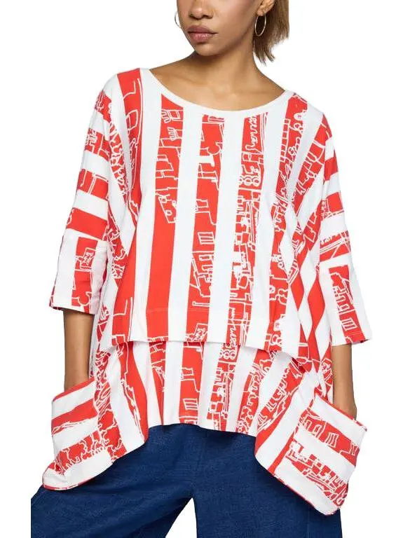 LUUKAA Emryn Striped Jersey Tunic - Vermillion