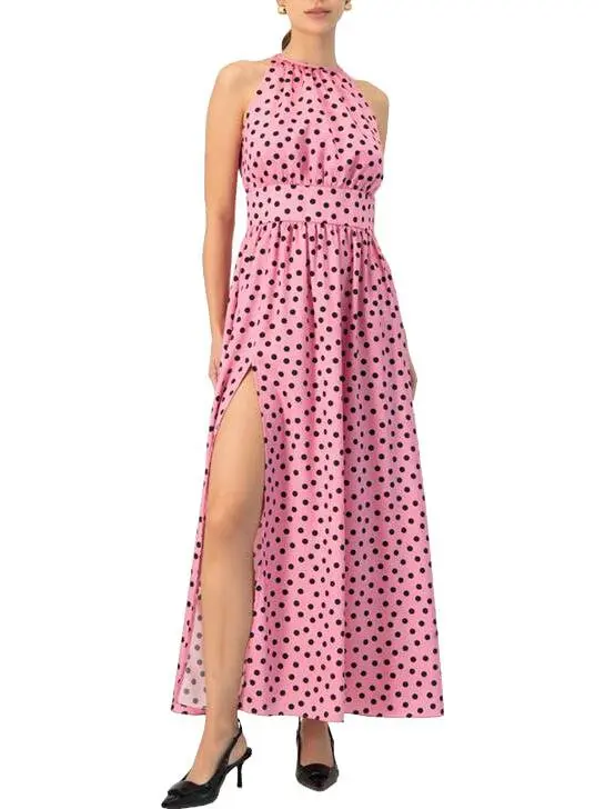 IVONNE Open-leg Polka Dot Halter Neck Dress - Pink