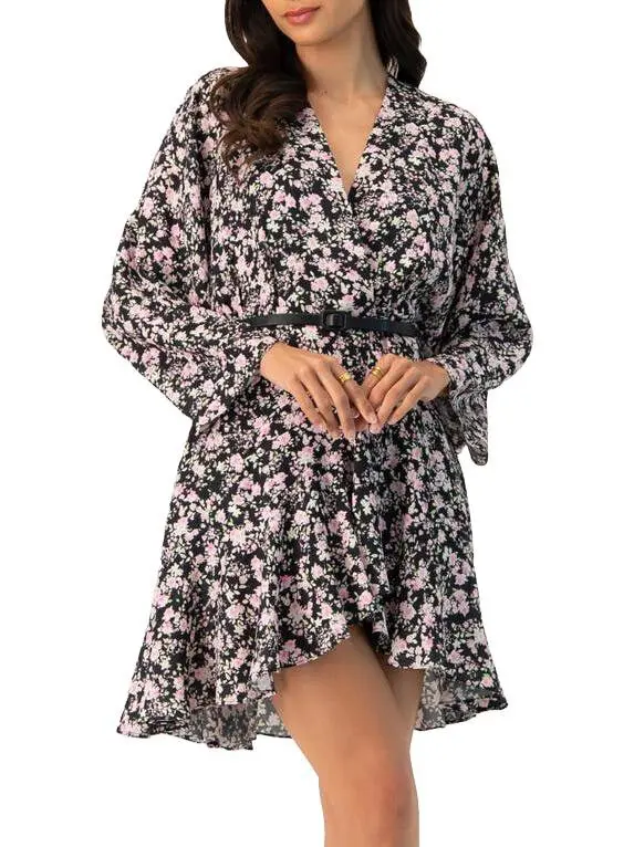 IVONNE Short Floral V-neck Dress - Black