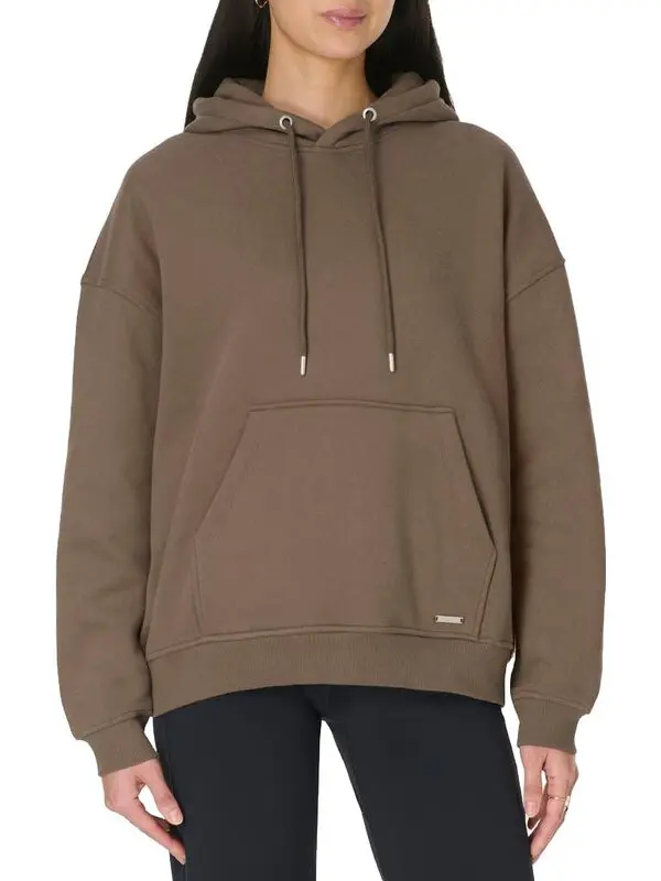 Sweaty Betty Brushed Organic Cotton Fleece Hoodie - Dark Timber Brown