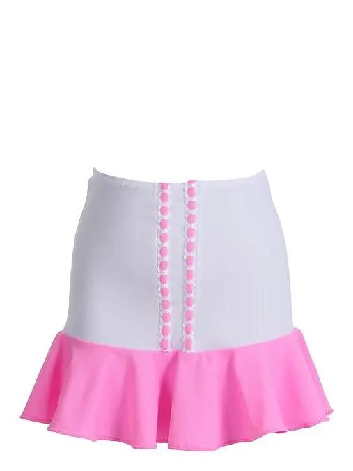 NESSI BYRD Beach Cover-up Skirt With Ruffled Hem And Embroidery - White-pink