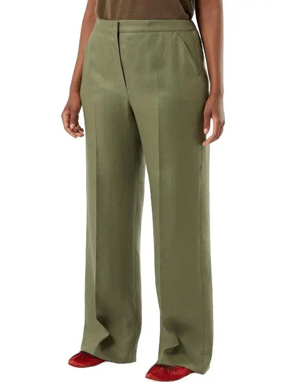 Marina Rinaldi Canapa Linen Wide-leg Pants - Olive Green