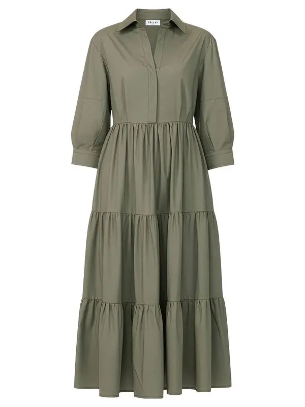 CALLAS MILANO Marseille Tiered Shirt Dress - Olive