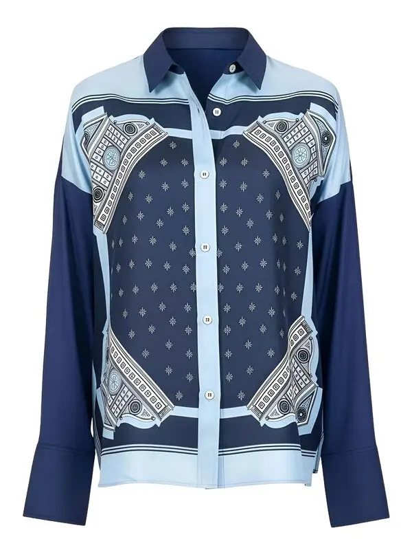 CALLAS MILANO Sirene Scarf-front Shirt - Ocean/navy