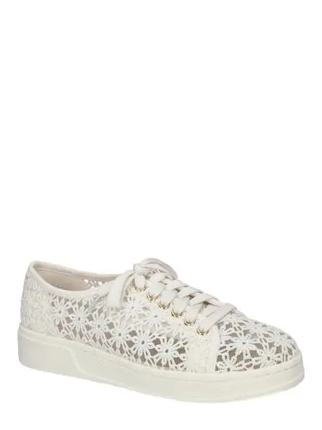BELLA VITA Abagale Lace Platform Sneakers - White Flower Embroidery Mesh