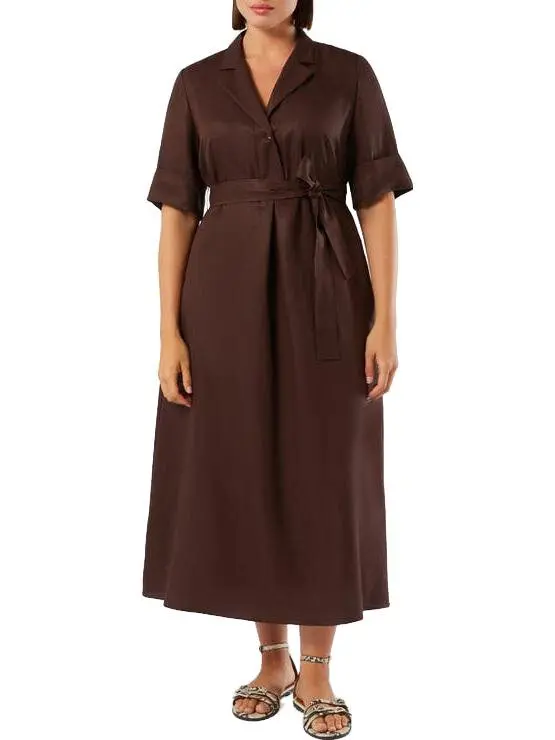 Marina Rinaldi Belted Shirt Dress - Chocolate