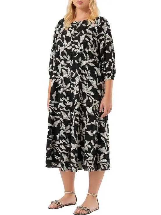 Marina Rinaldi Floral Embroidery Maxi Dress - Black