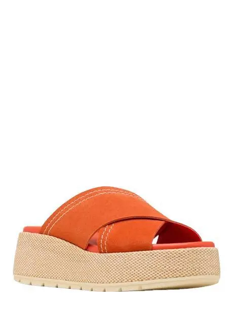 Sorel Sunpeak Platform Slide Sandal - Crimson Fire/honey White