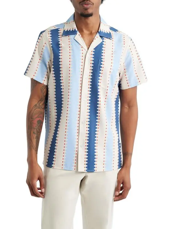 MAVRANS Strike A Match Print Weekend Camp Shirt - Blue