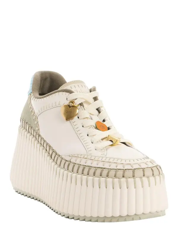 Chloé Nama Platform Wedge Sneakers - Ivory Aqua Green