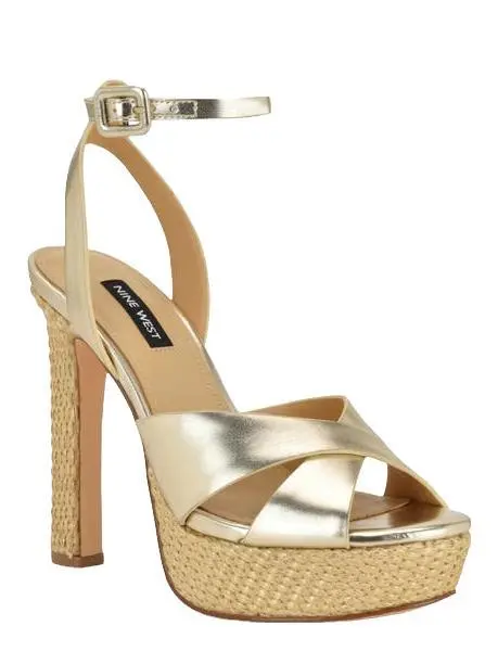 Nine West Platform Sandal With Ankle Strap - Gold