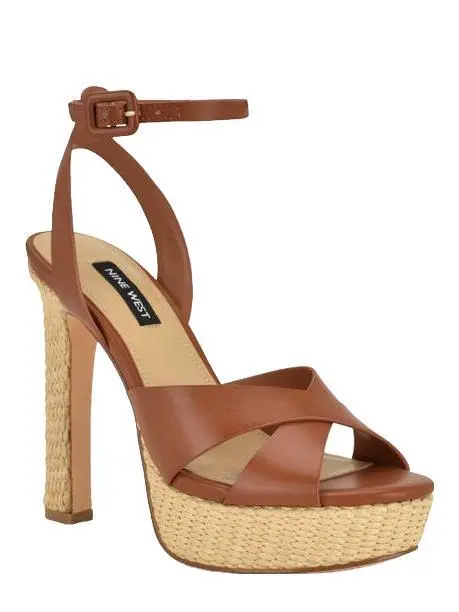 Nine West Platform Sandal With Ankle Strap - Medium Brown