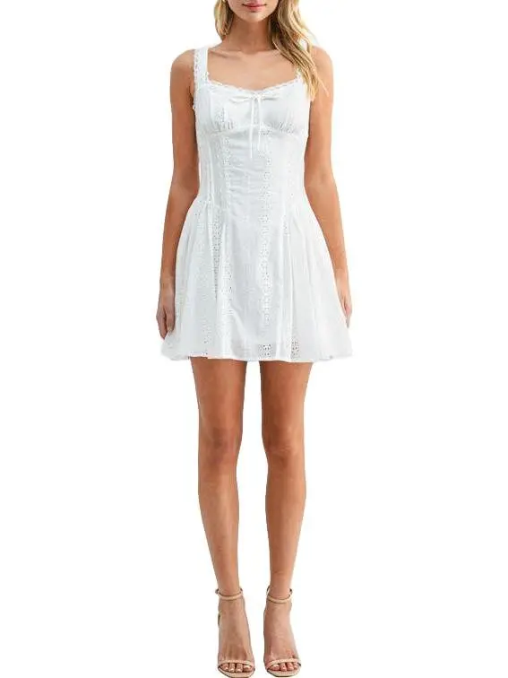 ALL IN FAVOR Lace Detail Cotton Eyelet Minidress - White