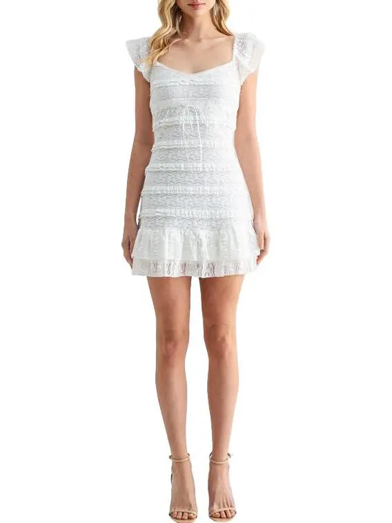 ALL IN FAVOR Lace And Ruffle Mini Dress - Off White