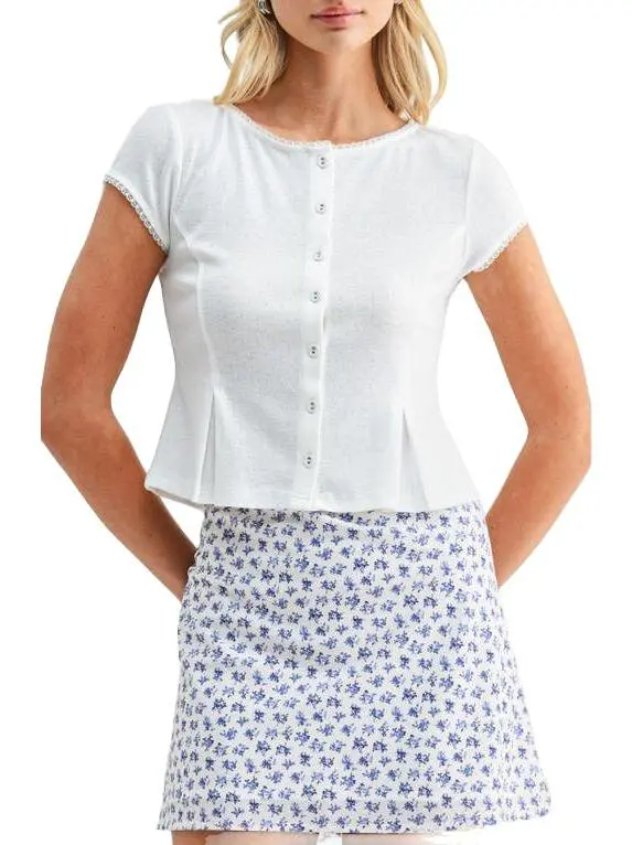 ALL IN FAVOR Pointelle Stitch Peplum Top - Ivory