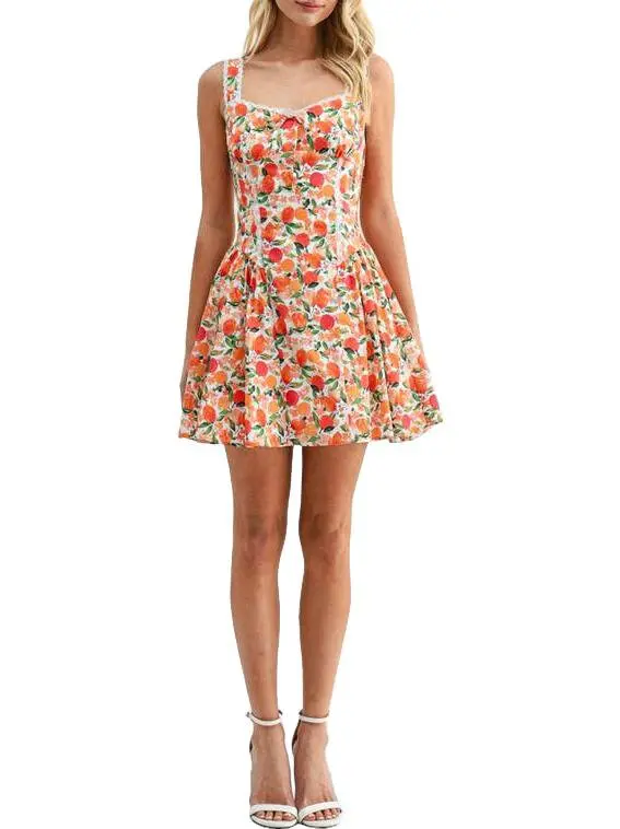 ALL IN FAVOR Printed Cotton Mini Dress - Tangerine