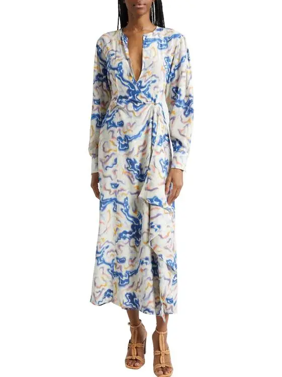 Ulla Johnson Adalyn Ikat Wave Print Silk Crêpe De Chine Midi Dress - Prism