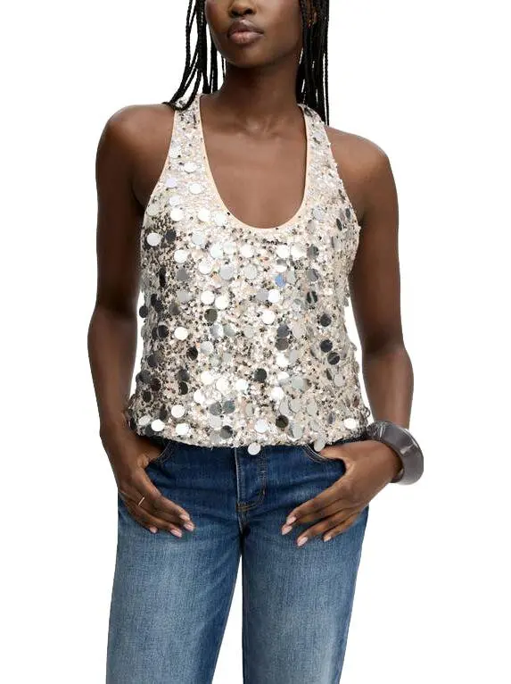 Sam Edelman Paillette Crop Tank - Blush Silver