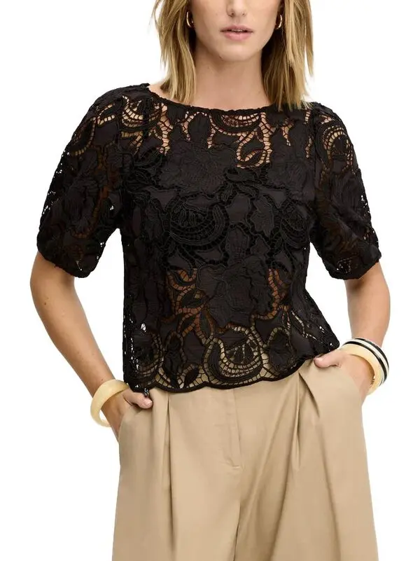 Sam Edelman Lace Short-sleeve Top - True Black