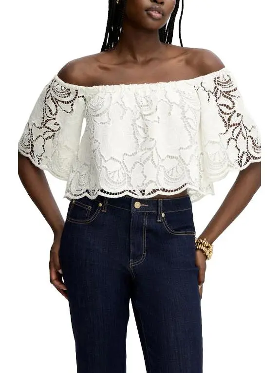 Sam Edelman Lace Off-the-shoulder Crop Top - Bright White