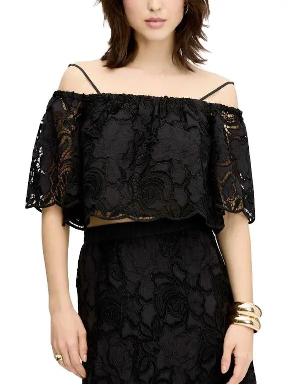 Sam Edelman Lace Off-the-shoulder Crop Top - True Black